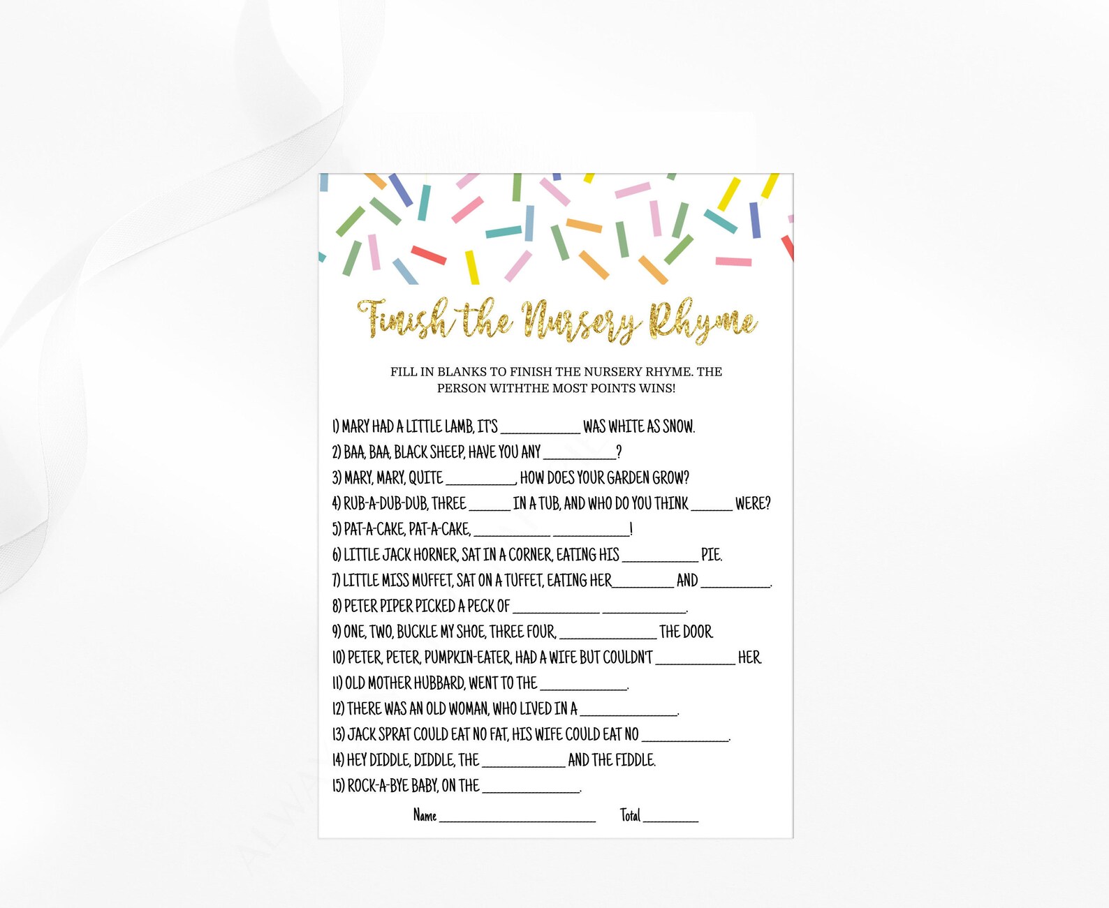 Finish the Nursery Rhyme Nursery Rhyme Baby Shower Game | Etsy
