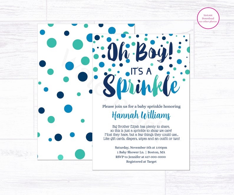Baby Sprinkle Invitation Boy Blue Confetti Baby Sprinkle - Etsy