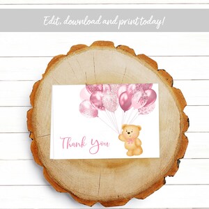 Teddy Bear Thank You Card, Pink Thank You Printable Folded Thank You ...