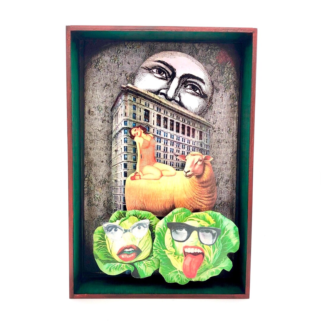Original Handmade 3D Collage Shadowbox Art. Pin up Art Absurd Wall Art ...