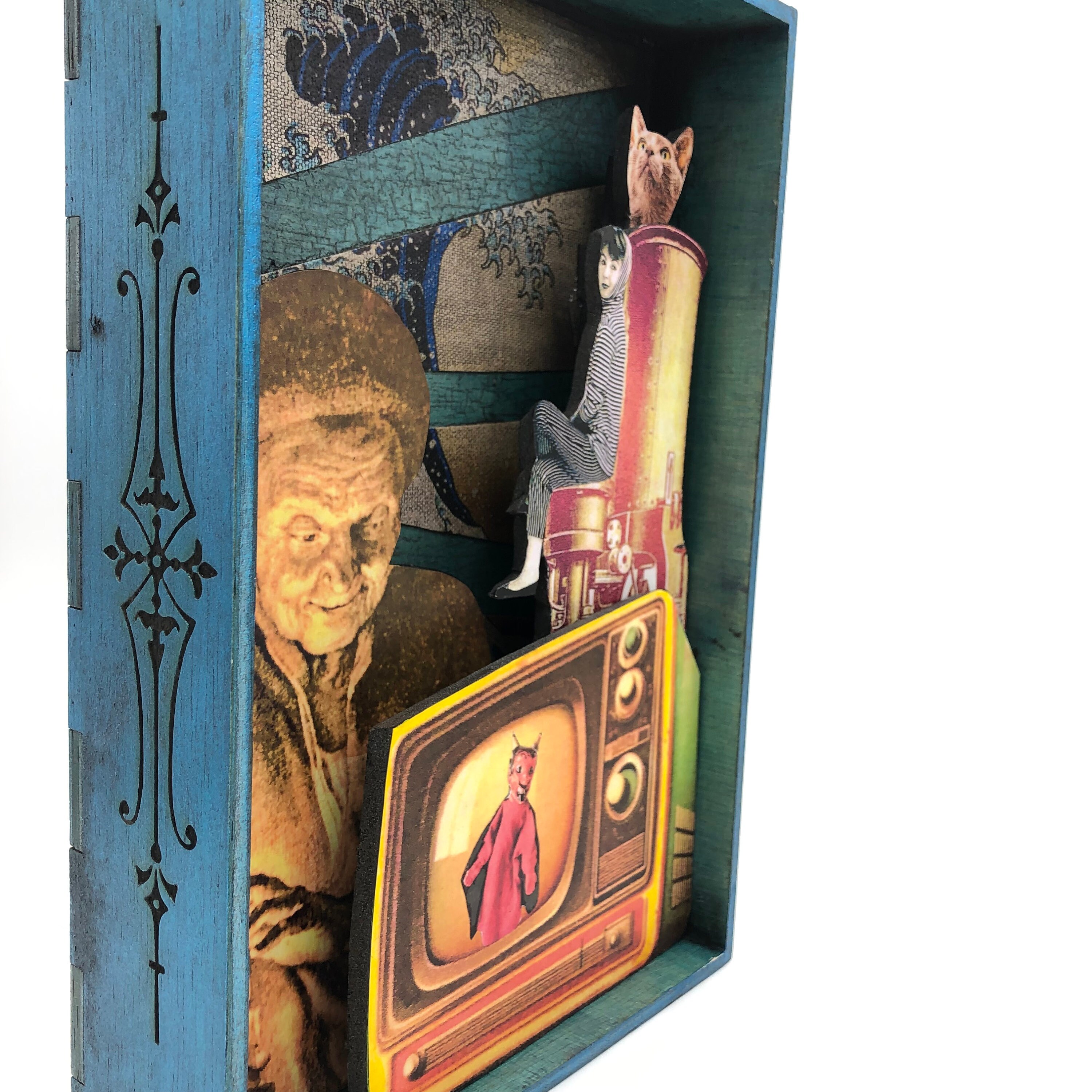 Original Handmade Shadow Box Collage Art, Woman With Vintage Tv and a ...