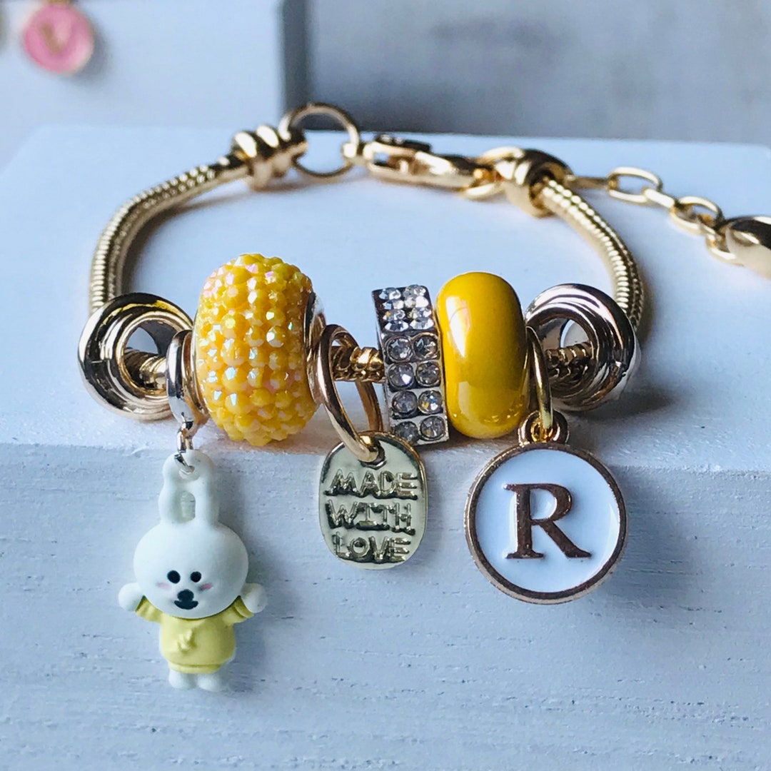 Personalized Bunny Charm Bracelet, Rabbit Charm Bracelet, Kids Charm ...