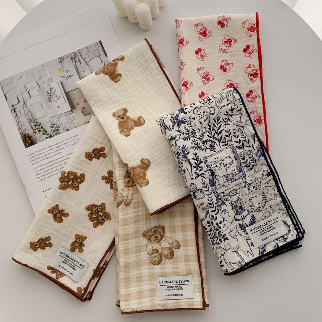 Teddy Bear Cotton Double Gauze Handkerchief – Soft Handmade Muslin ...