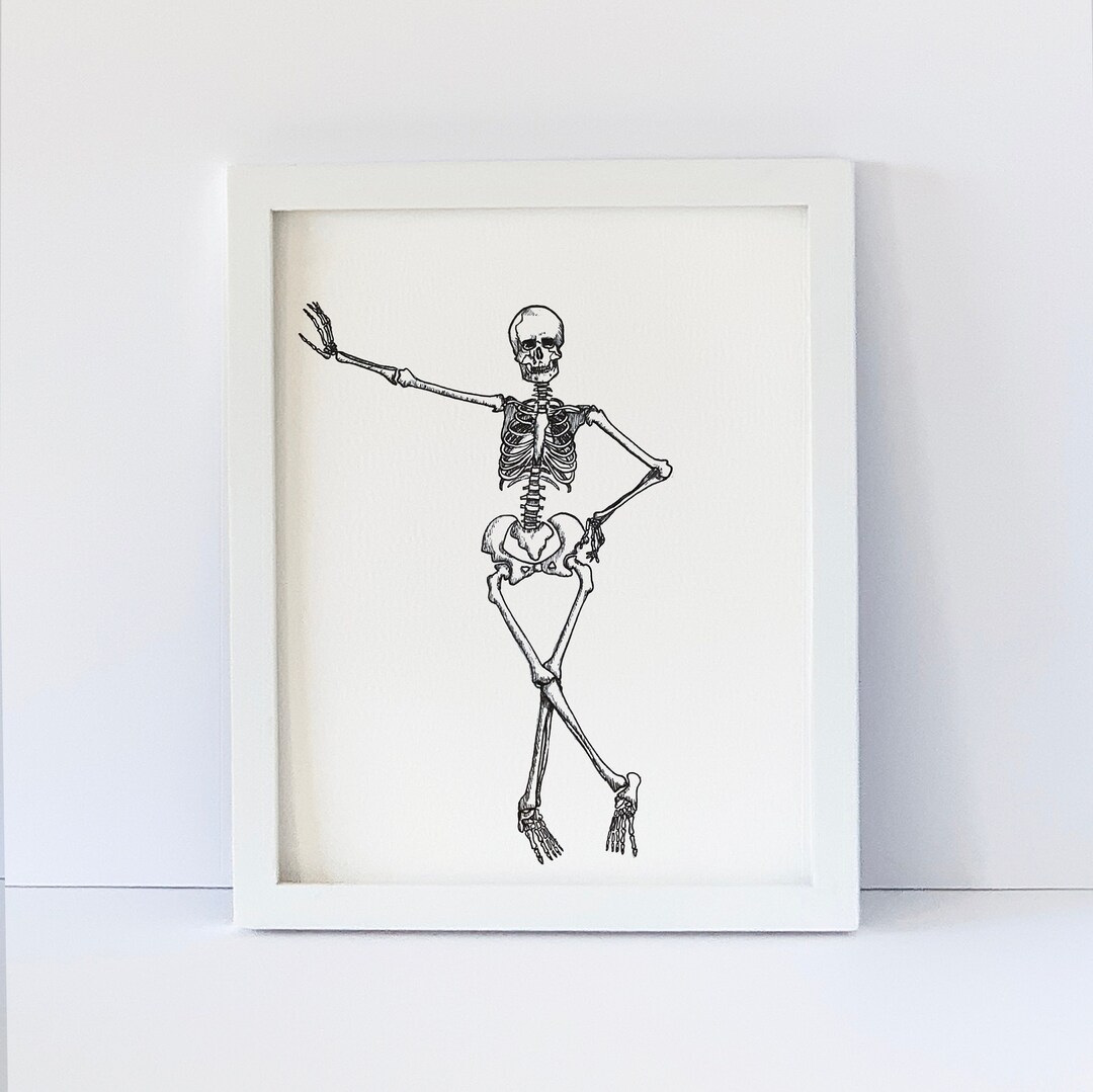 Skeleton Art Print, Hand Drawn, Black and White, Giclee Art Print ...