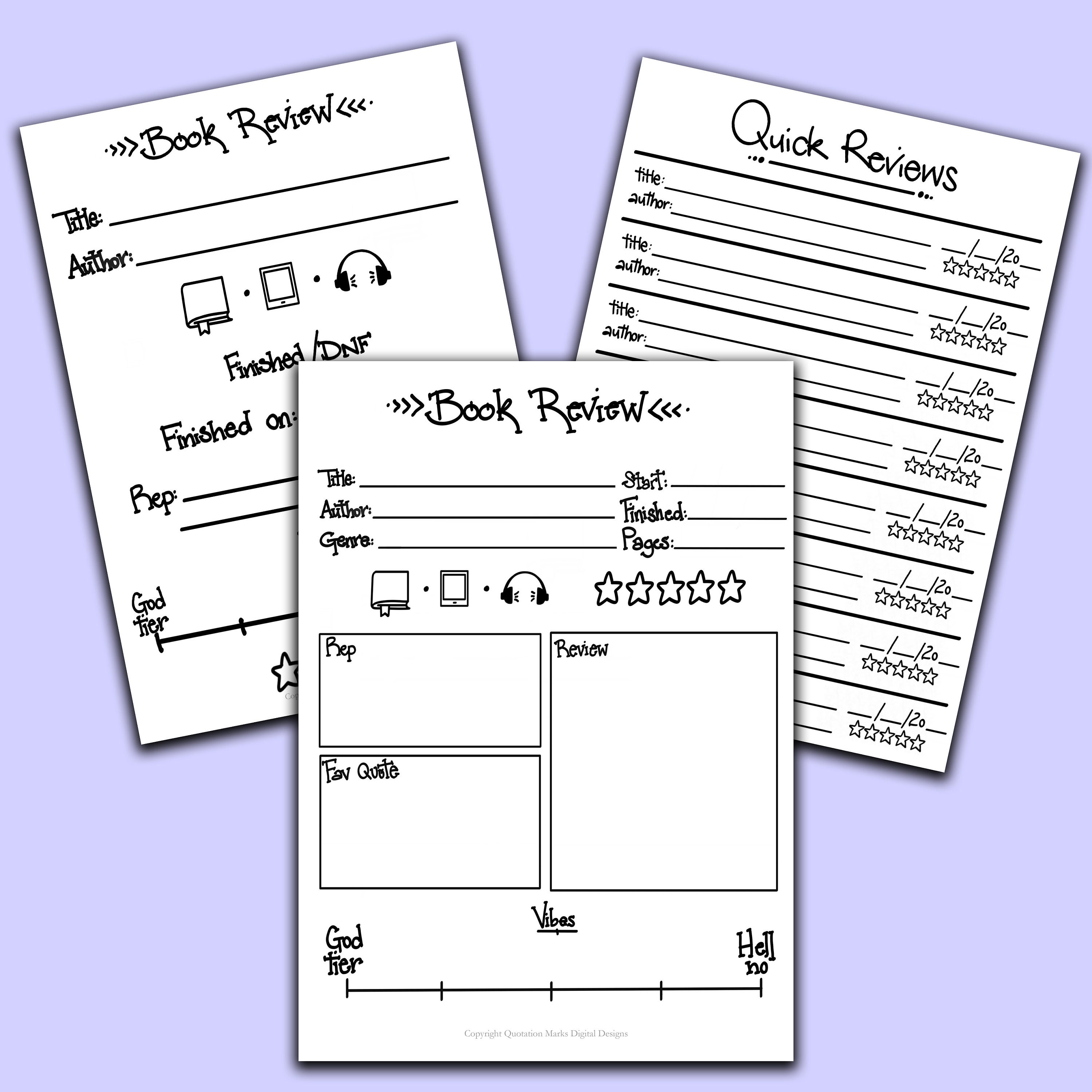 Printable Hand Drawn Reading Templates - Book Reviews - Etsy