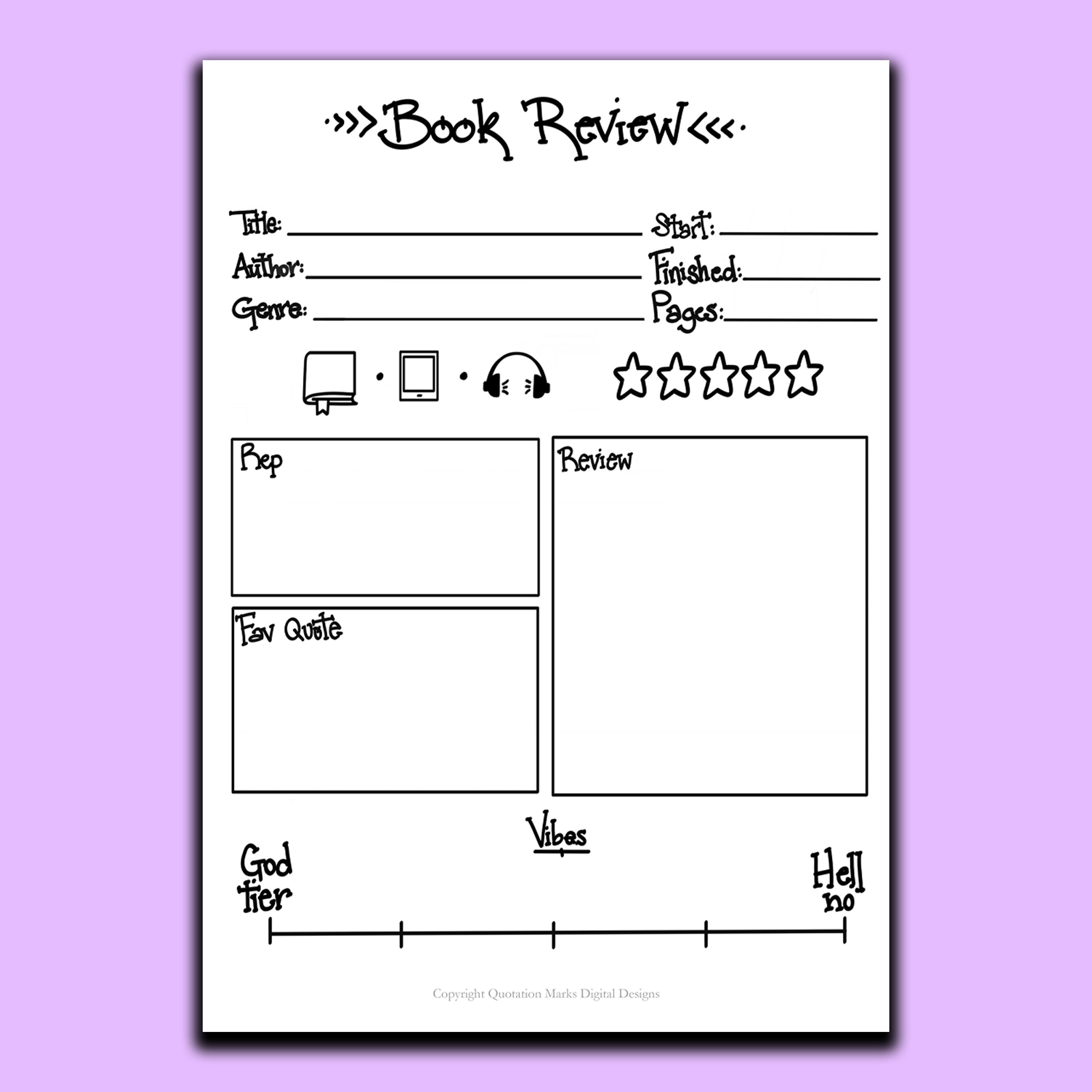 Printable Hand Drawn Reading Templates - Book Reviews - Etsy