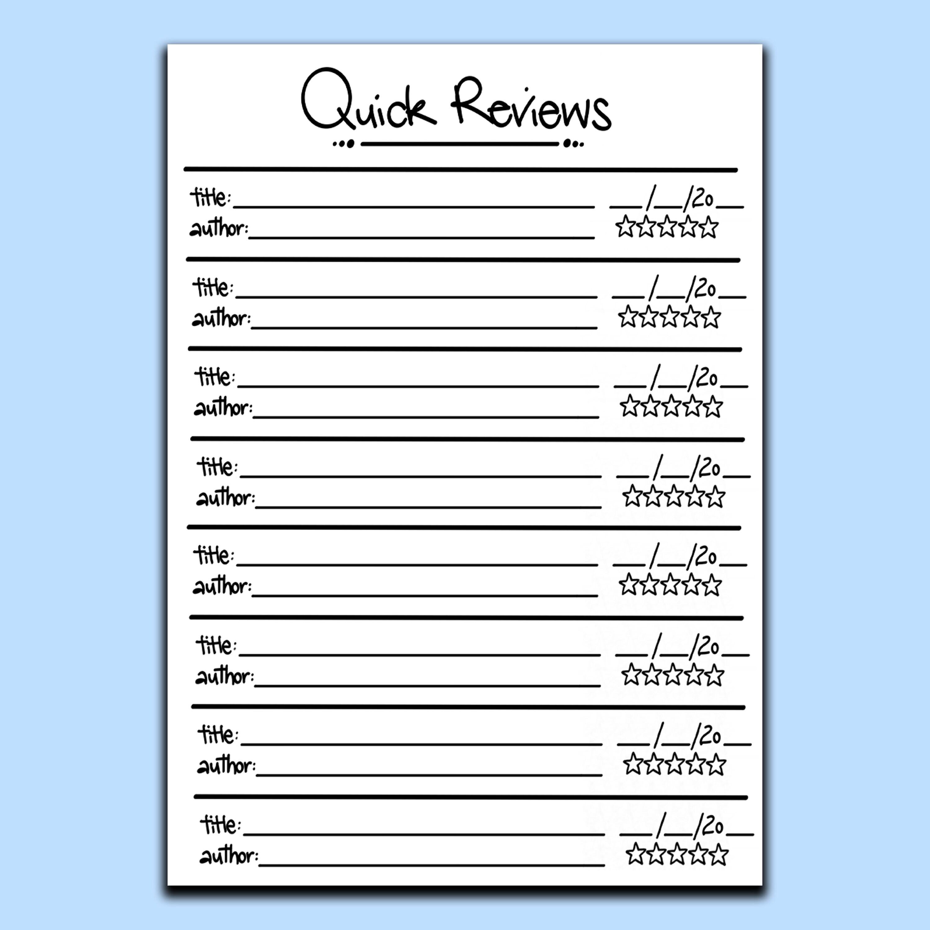 Printable Hand Drawn Reading Templates - Quick Reviews - Etsy