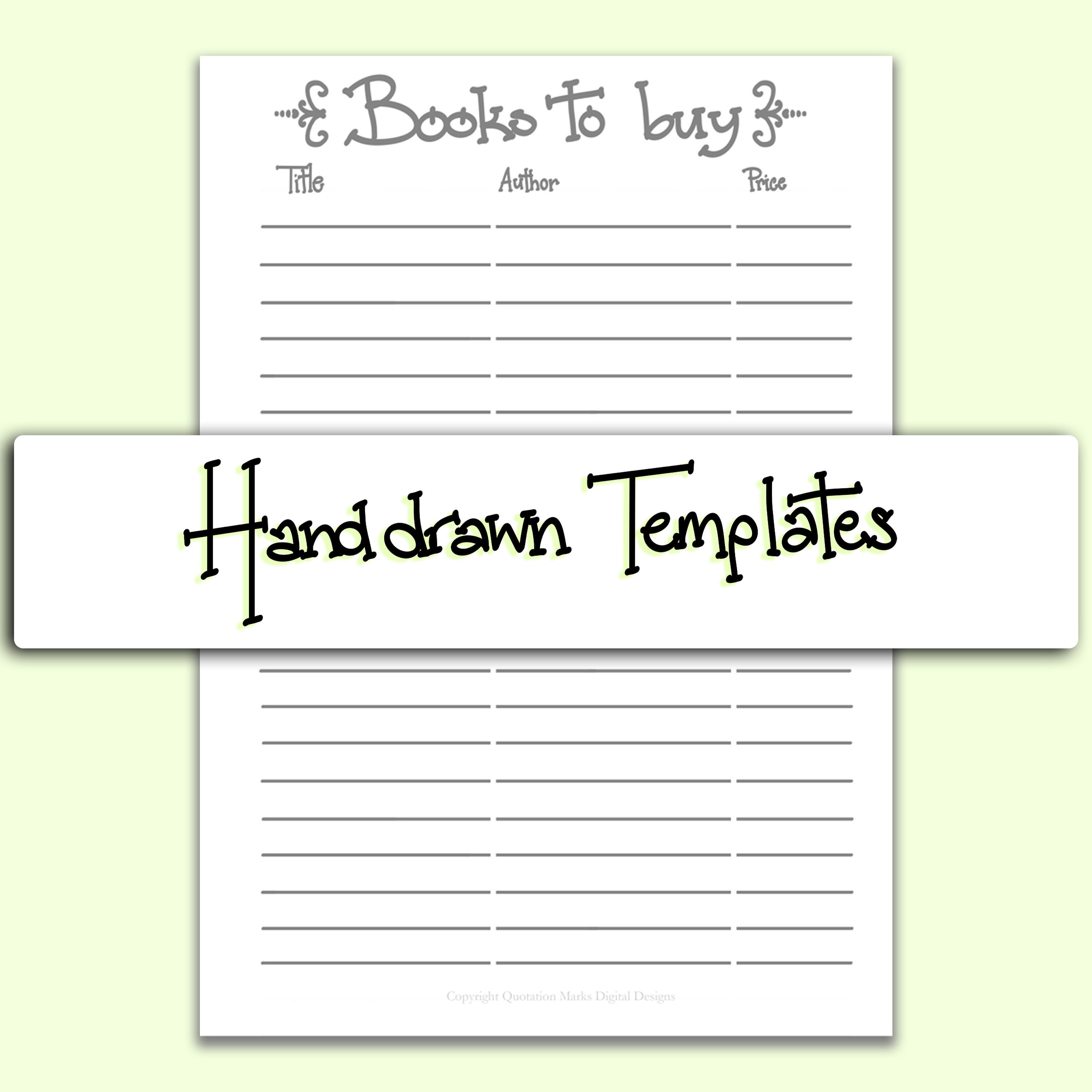 Printable Hand Drawn Reading Templates - Books to Buy - Etsy