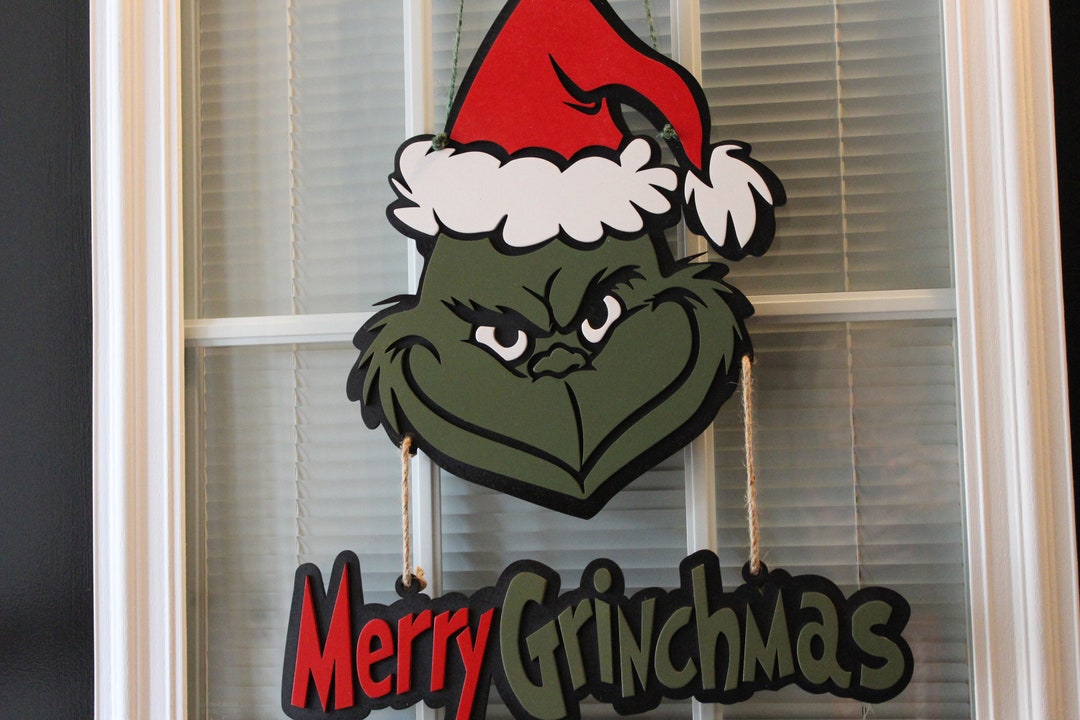 Grinch Face Merry Grinchmas Door Sign - Etsy UK