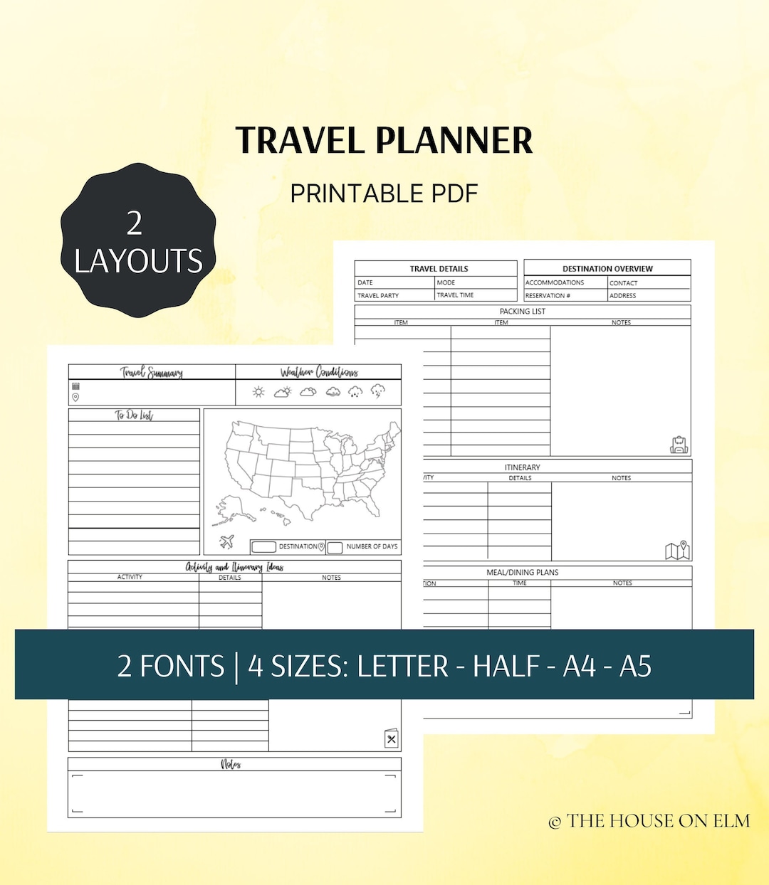 Travel Planner, Trip and Vacation Planner, Letter, Half Size, A4, A5 - Etsy