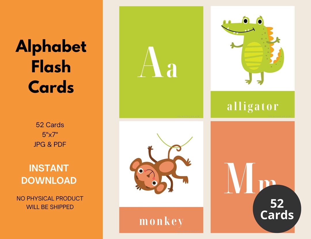 Printable Alphabet Flashcards for Preschoolers - 52 Digital, Colorful ...