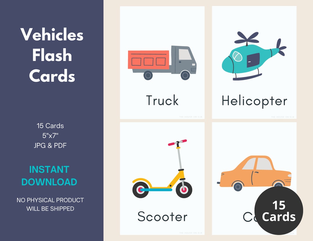 Transportation Adventure - 15 Dynamic 5x7 Flashcards for Children Ages ...