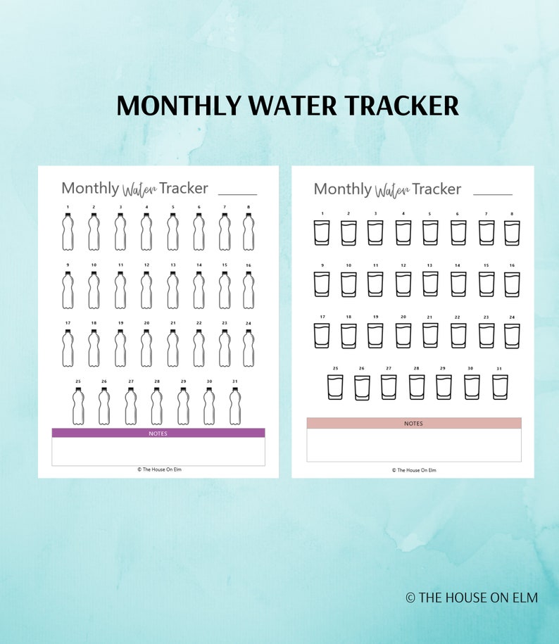 Printable Weekly Monthly Water Tracker, Letter, A4, A5 (digital ...