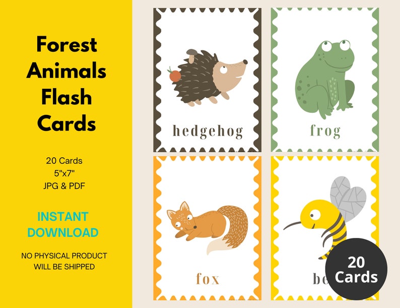 Forest Friends Adventure 20 Printable 5x7 Flashcards for Kids Ages 4-6 ...