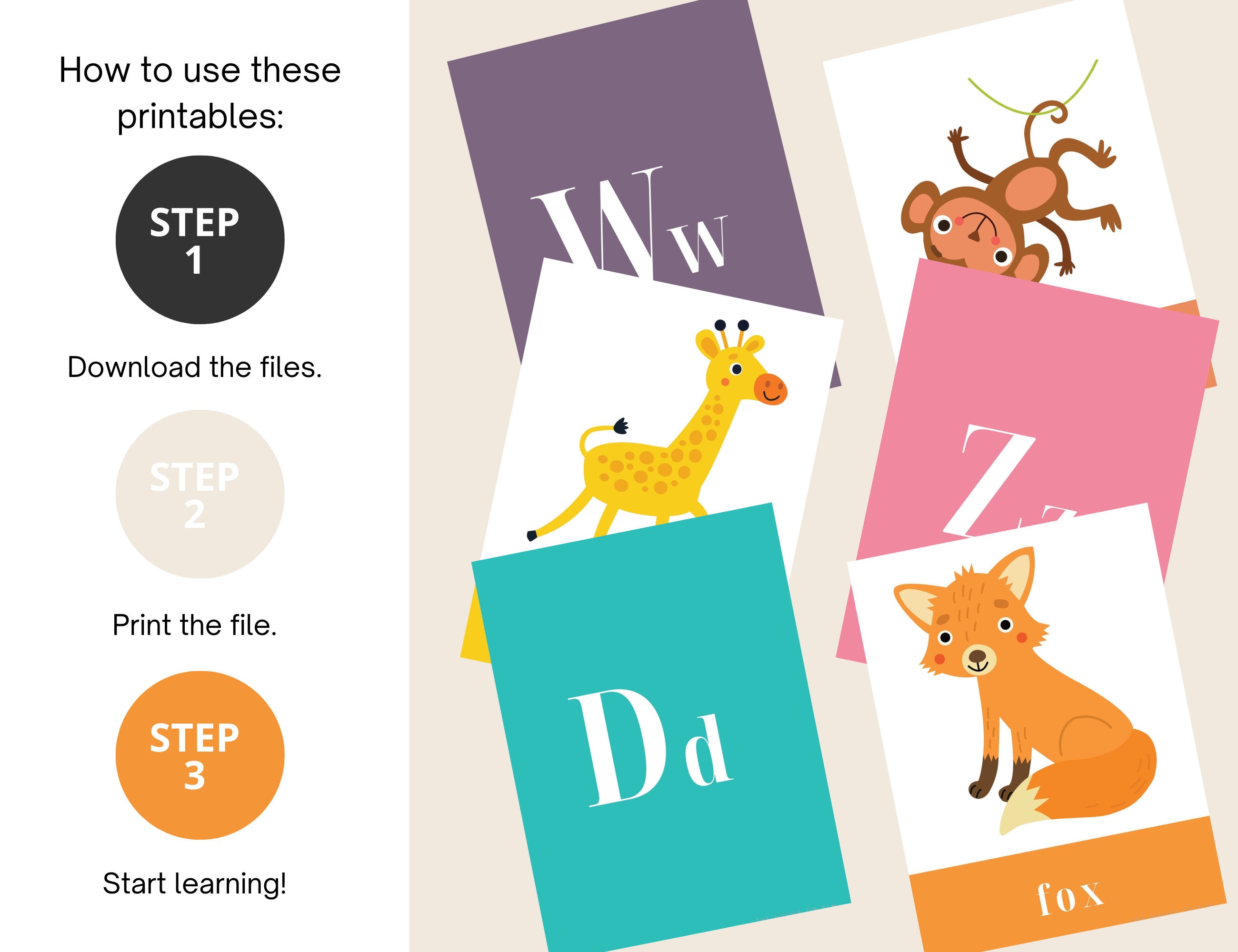 Printable Alphabet Flashcards for Preschoolers 52 Digital, Colorful ...
