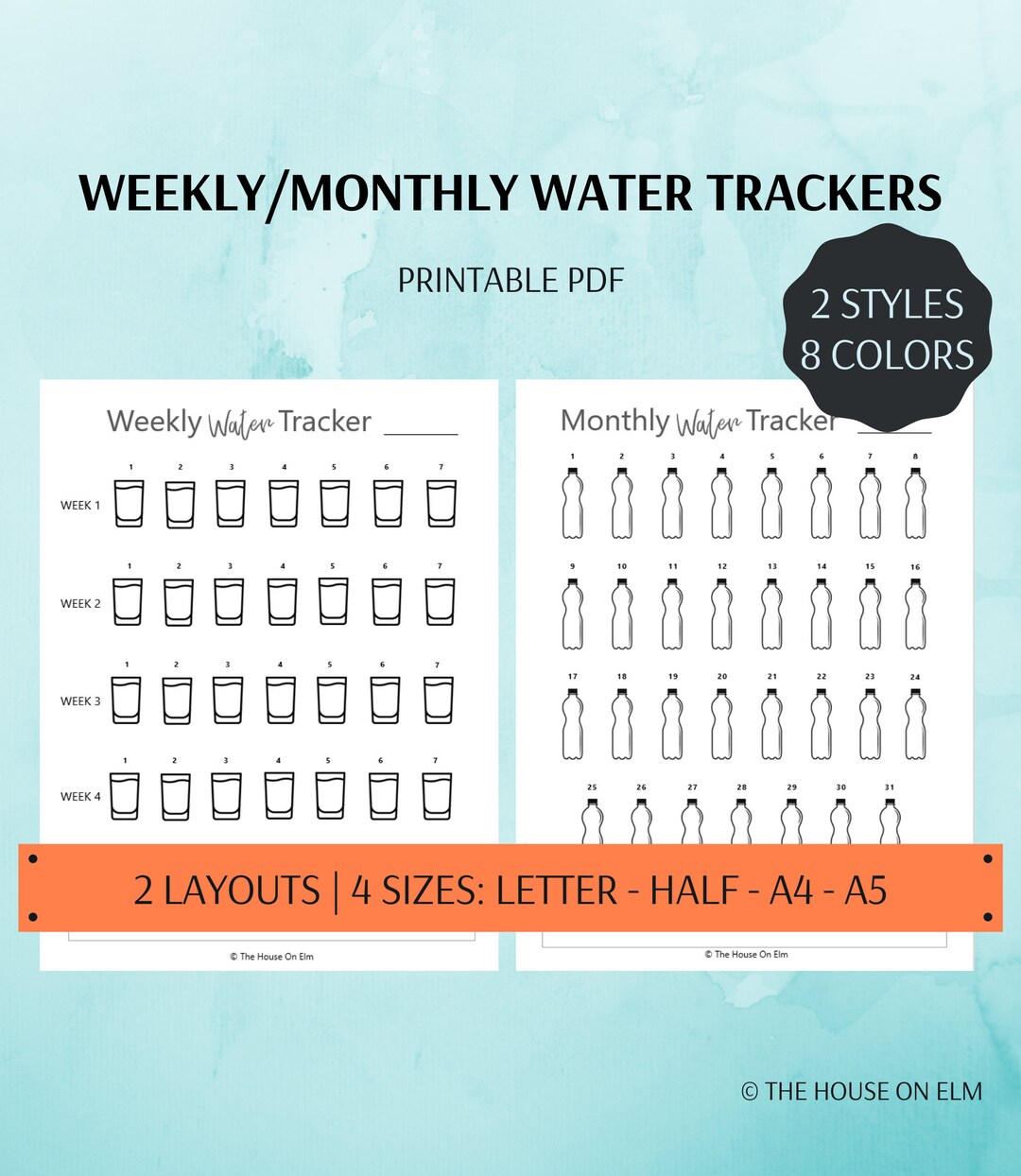 Weekly Water Tracker, Monthly H2O Counter, Healthy Habits, Weight Loss ...