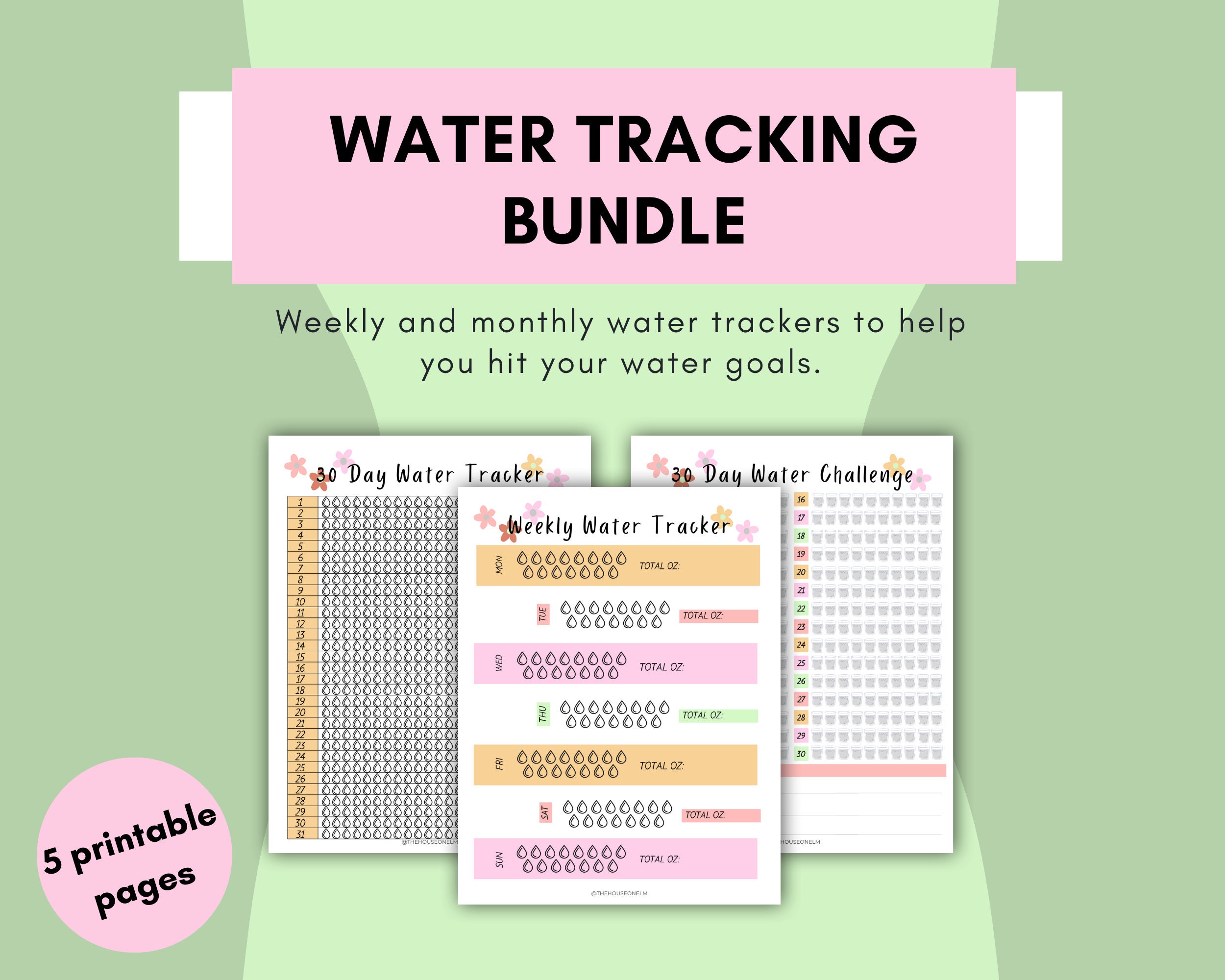 Printable Water Tracker, Health Journal, Flower Theme (PDF Download) - Etsy
