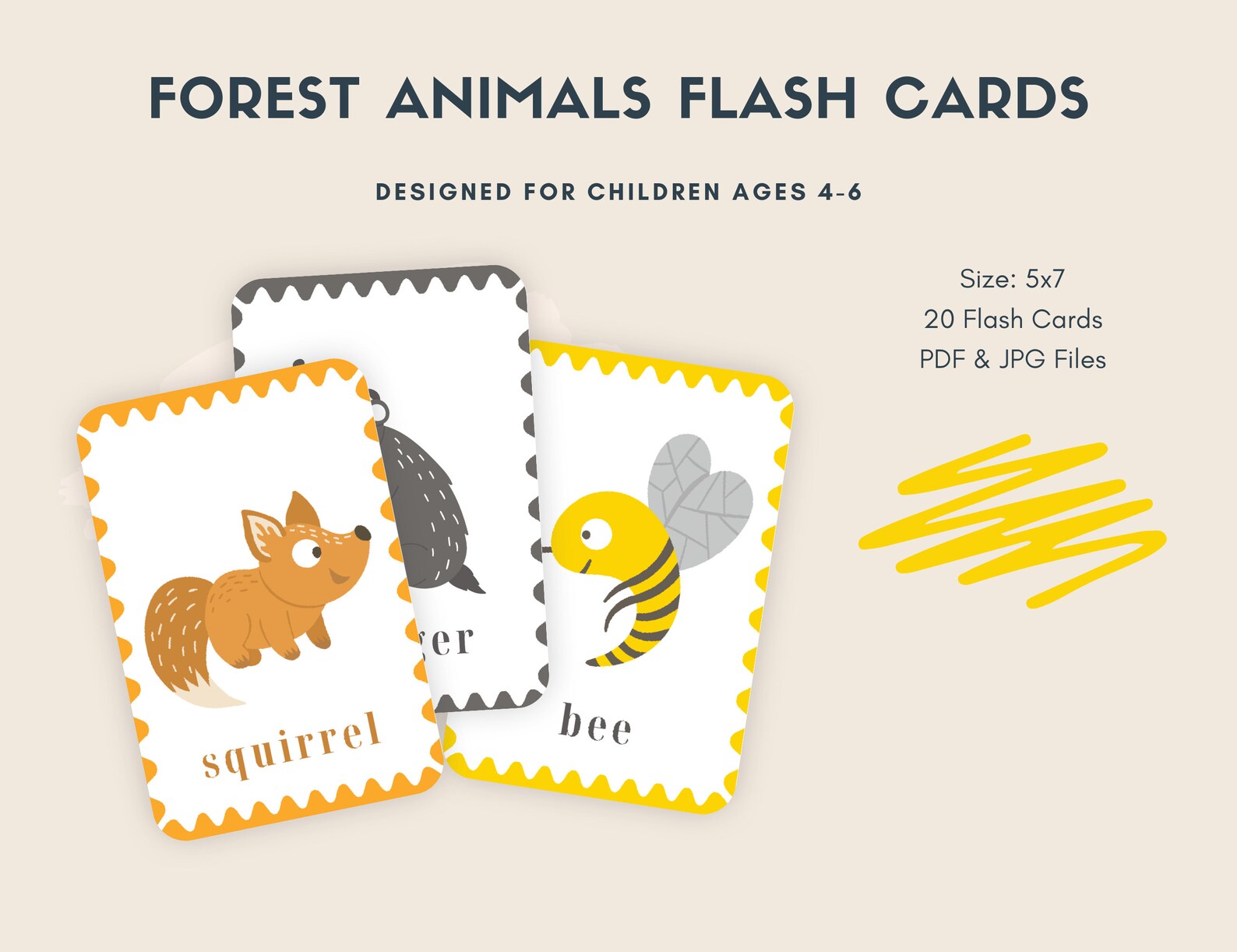 Forest Friends Adventure - 20 Printable 5x7 Flashcards for Kids Ages 4 ...