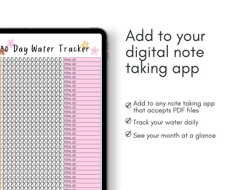 Printable Water Tracker, Health Journal, Flower Theme (PDF Download) - Etsy
