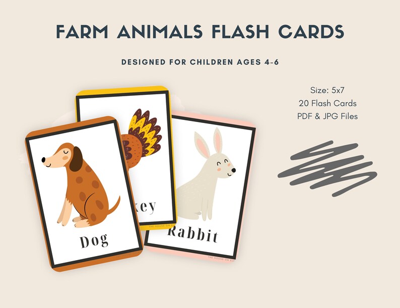 Farm Friends Flashcards for Kids - 20 Printable 5x7 Cards for Ages 4-6 ...