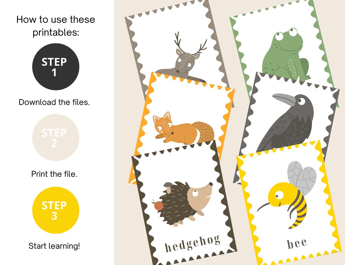 Forest Friends Adventure - 20 Printable 5x7 Flashcards for Kids Ages 4 ...