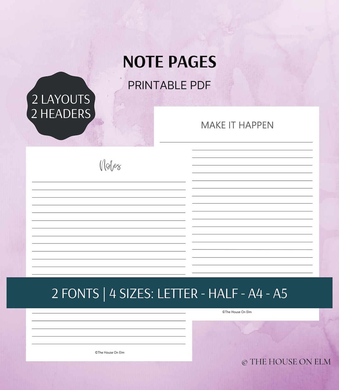 Blank Note Pages, Lined Sheets, Printable Notebook Pages, Letter, Half ...