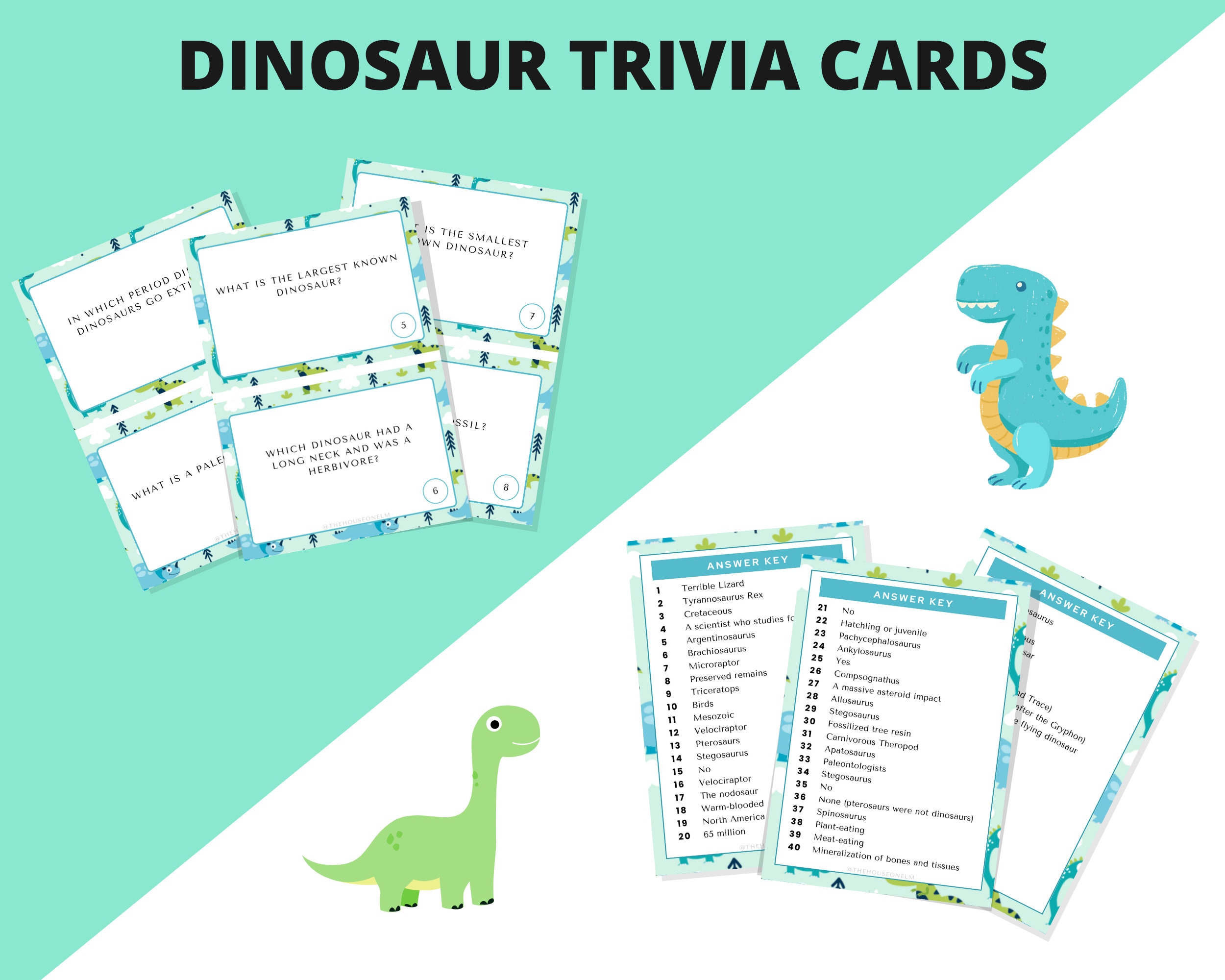 Dinosaur Trivia Cards Homeschool Activity, Learning Games, Teaching Aid ...