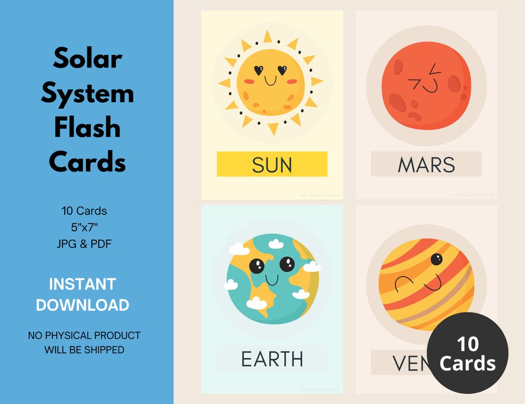 Cosmic Adventure - 10 Planets Flashcards for Children Ages 5-7, 5x7 ...
