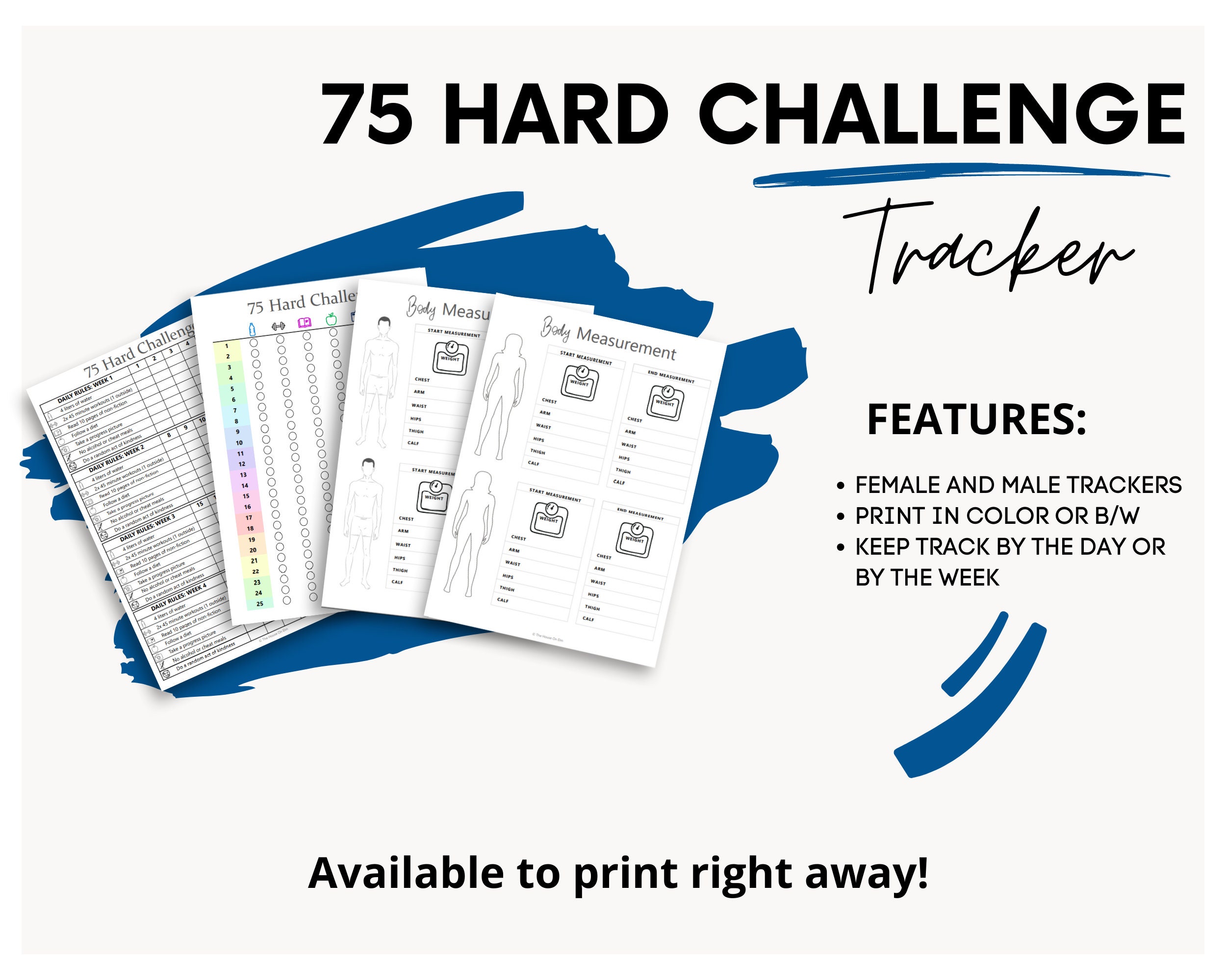 75 Hard Challenge Tracker, 75 Hard Printable, Healthy Habits Diary ...