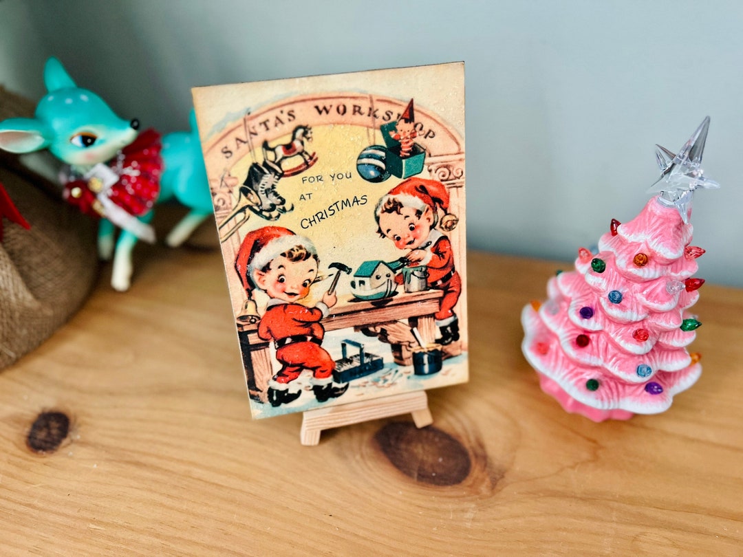 Vintage Christmas Plaque: 1950s Kitsch Elves Decor, Handmade - Etsy
