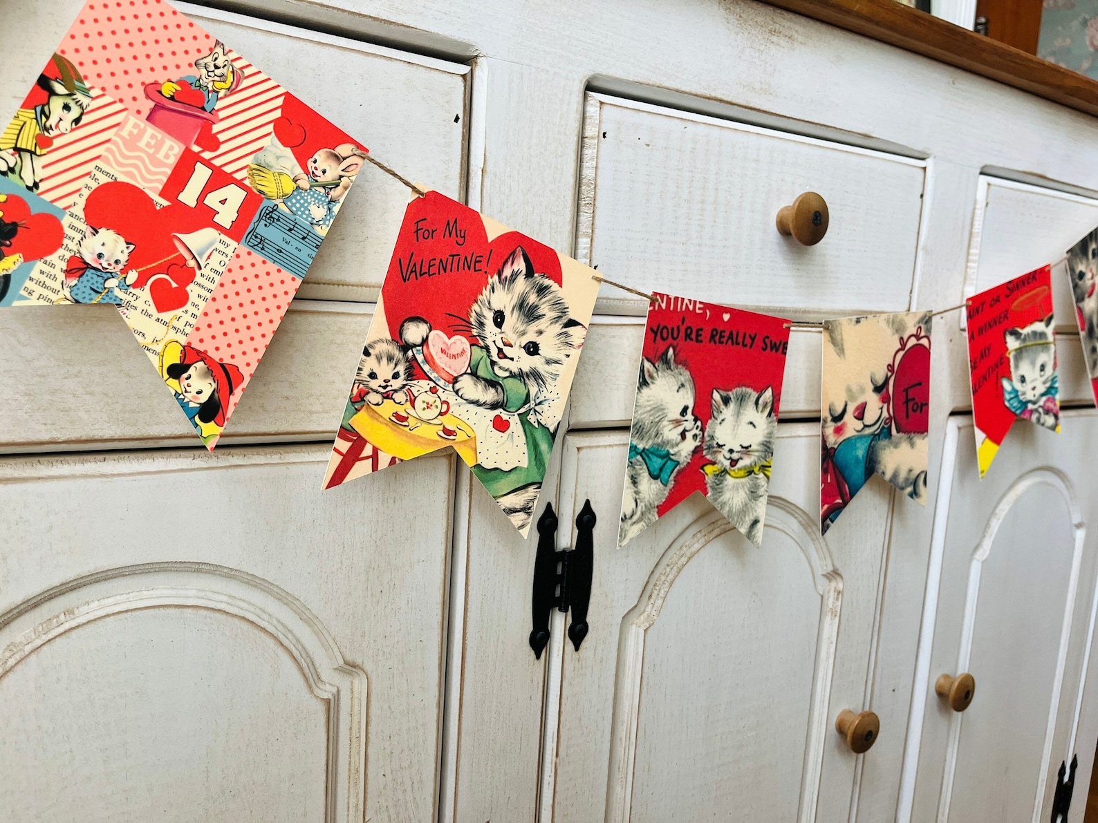 Vintage Valentines Day Decor Shabby Chic Banner Retro Garland - Etsy