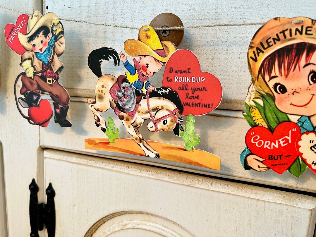 Vintage Cowboy Cowgirl Valentines Day Retro Banner Valentines Decor ...