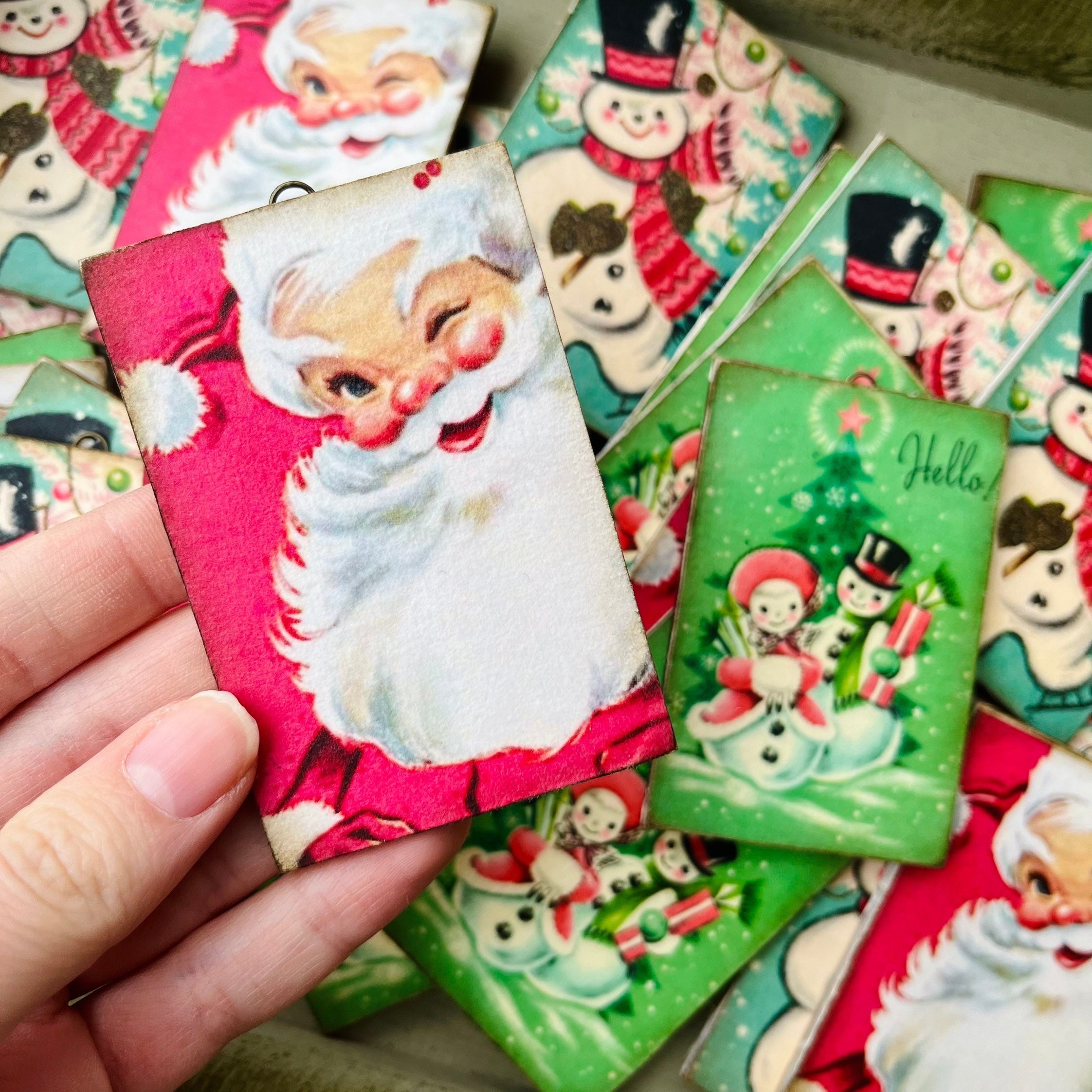 Vintage Wood Christmas Ornaments: Kitsch Santa & Snowmen Decor - Etsy