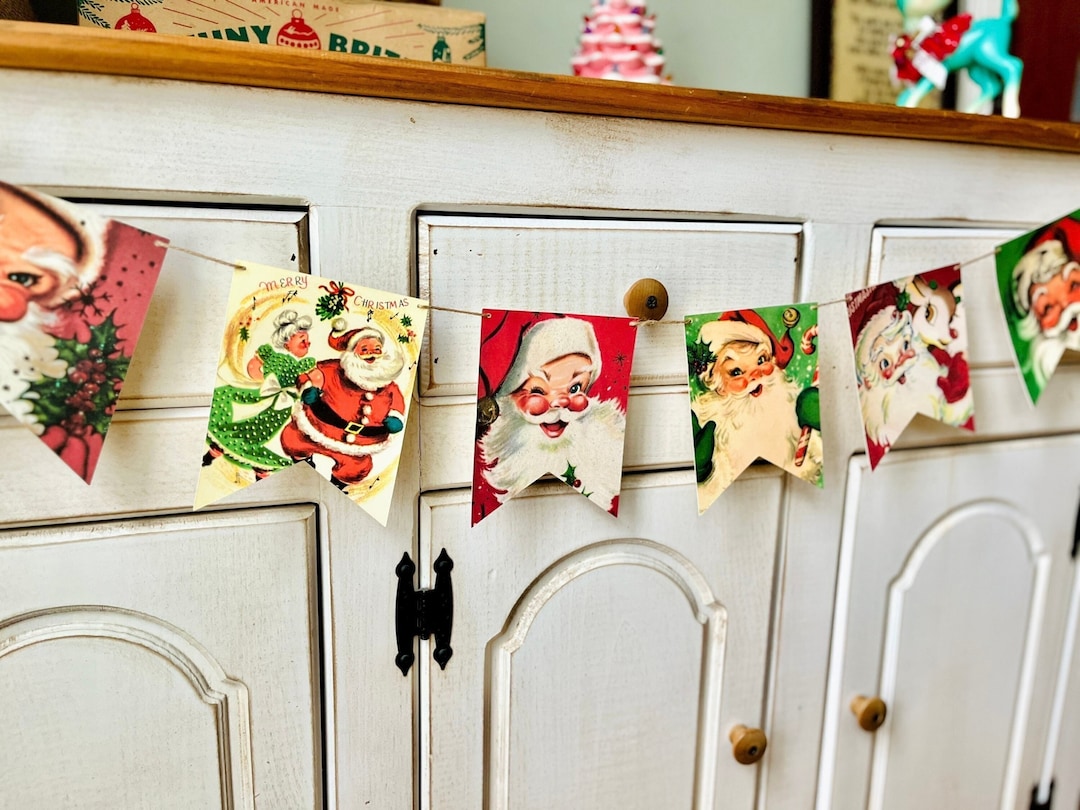 Retro Santa Christmas Banner: Glitter Kitschmas Garland - Etsy