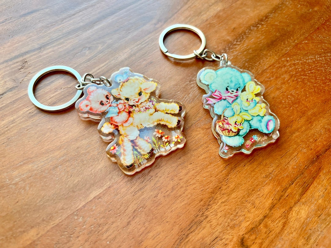 Vintage Style Keychains Kawaii Kitsch Glitter Epoxy Acrylic Cute ...