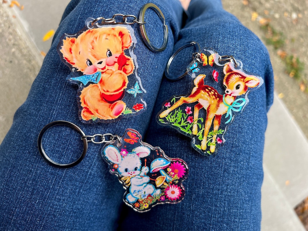 Vintage Style Keychains Kawaii Kitsch Glitter Epoxy Acrylic Cute ...