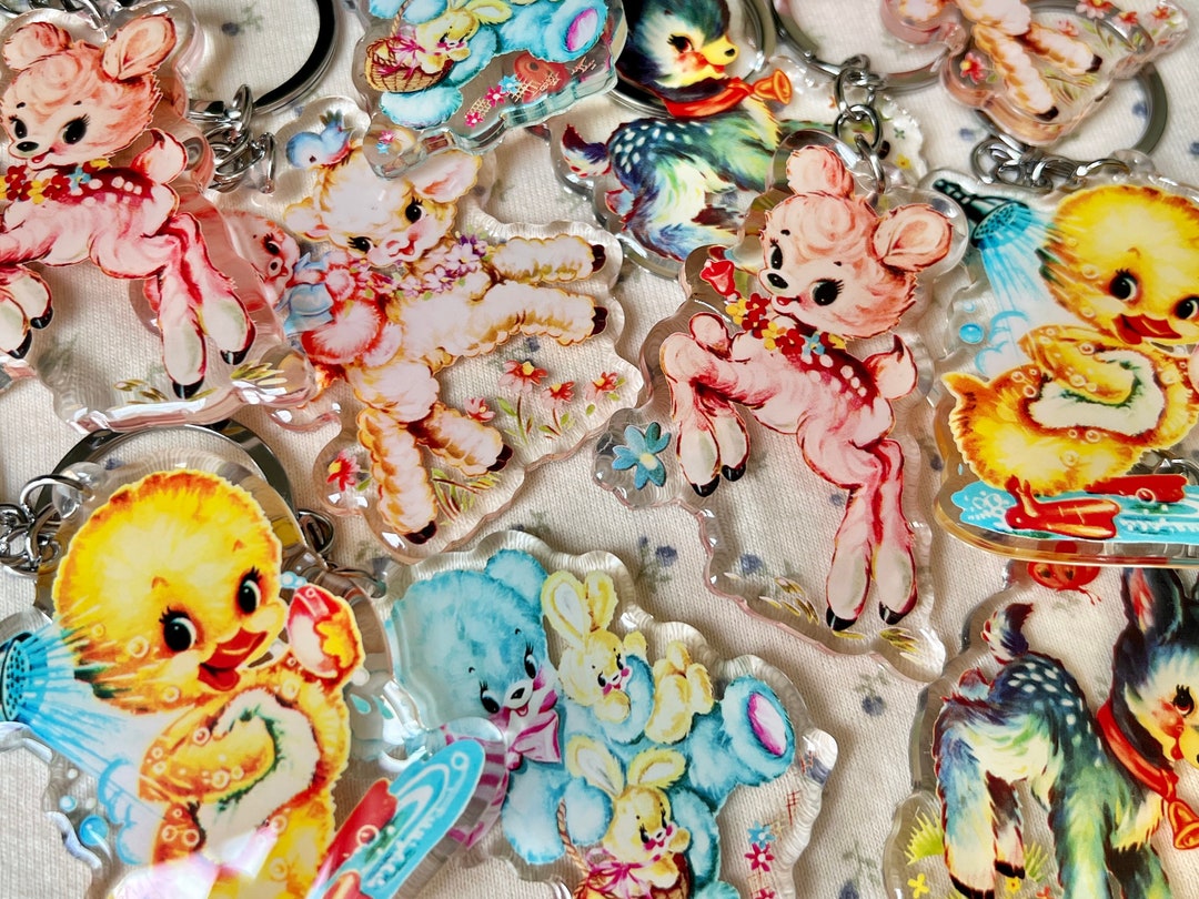 Vintage Style Keychains Kawaii Kitsch Glitter Epoxy Acrylic Cute ...