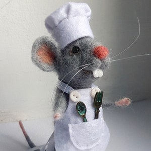 Needle Felted Miniature Mouse Chef: Handmade Wool Decoration - Etsy