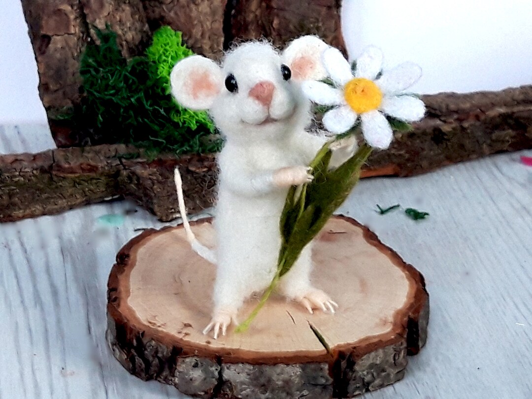 Felted Mouse Miniature With Flower - Etsy