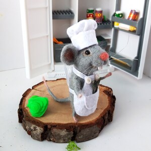 Needle Felted Miniature Mouse Chef: Handmade Wool Decoration - Etsy