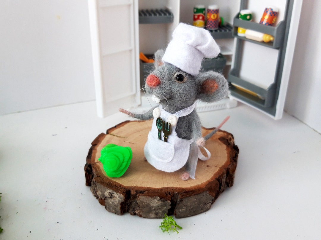 Needle Felted Miniature Mouse Chef: Handmade Wool Decoration - Etsy