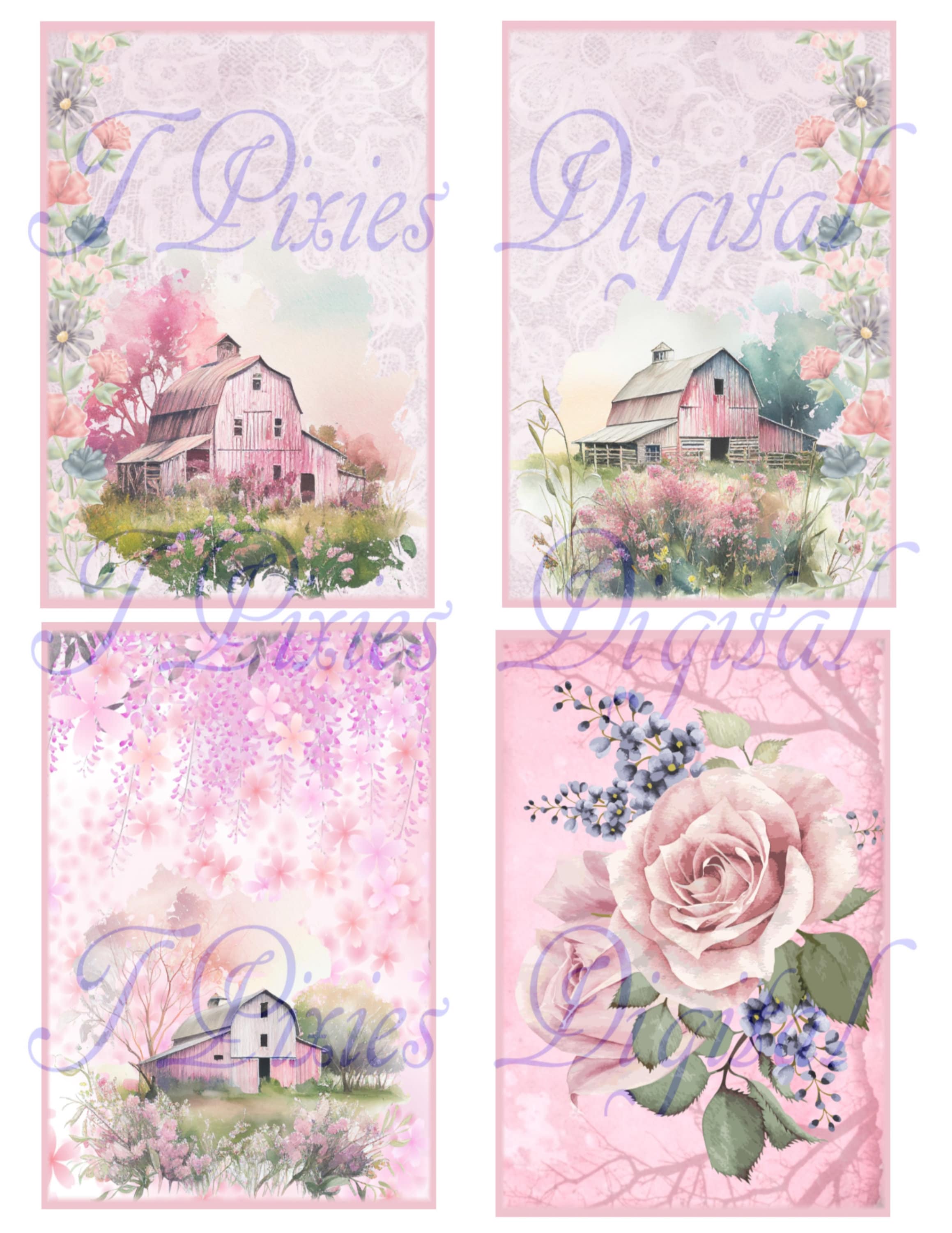 Pink Barn Farm Ephemera Pack Add On- Digital Papers, Tags, Envelopes ...