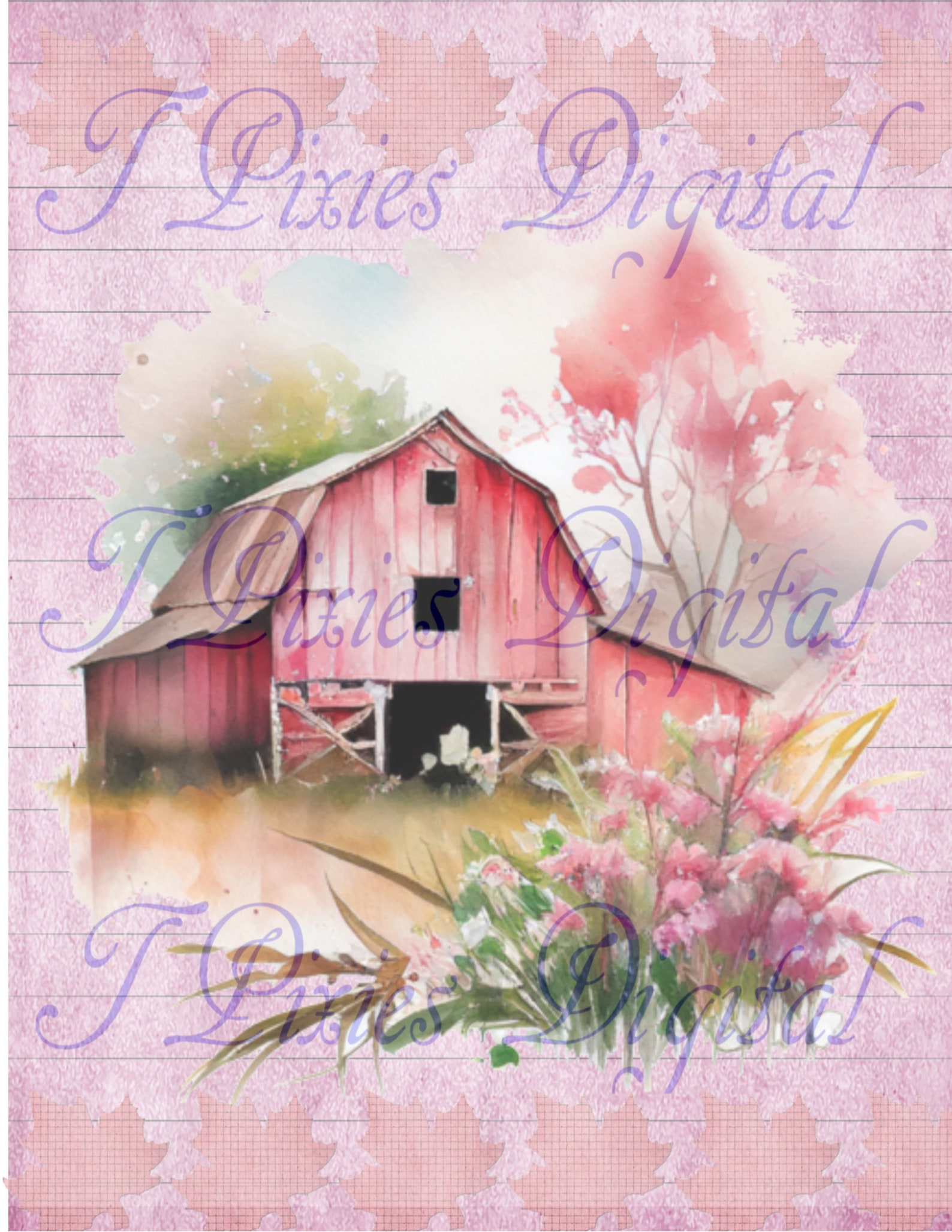 Pink Barn Farm Digital Papers | 12 Decorative Backgrounds | Pink & Blue ...