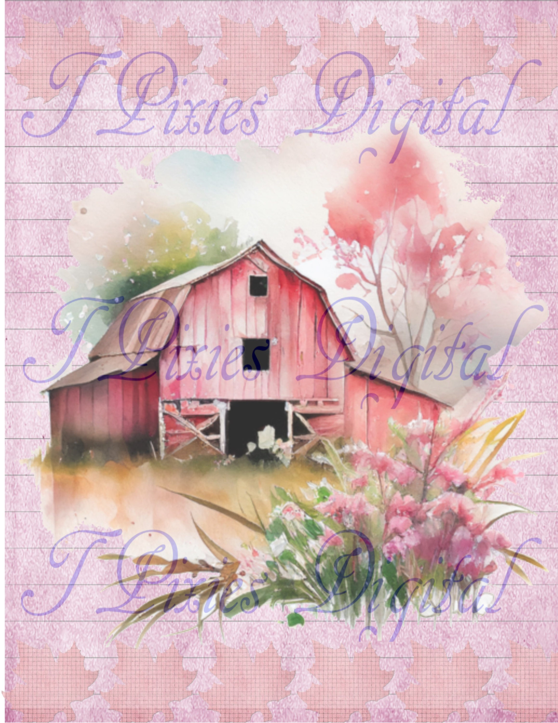 Pink Barn Farm Digital Papers | 12 Decorative Backgrounds | Pink & Blue ...