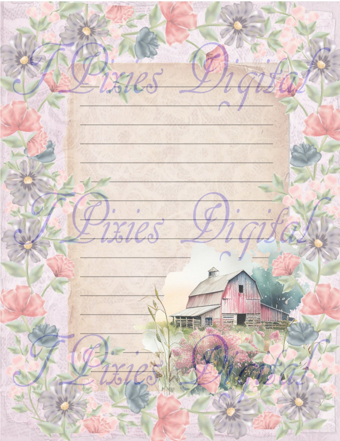 Pink Barn Farm Digital Papers | 12 Decorative Backgrounds | Pink & Blue ...