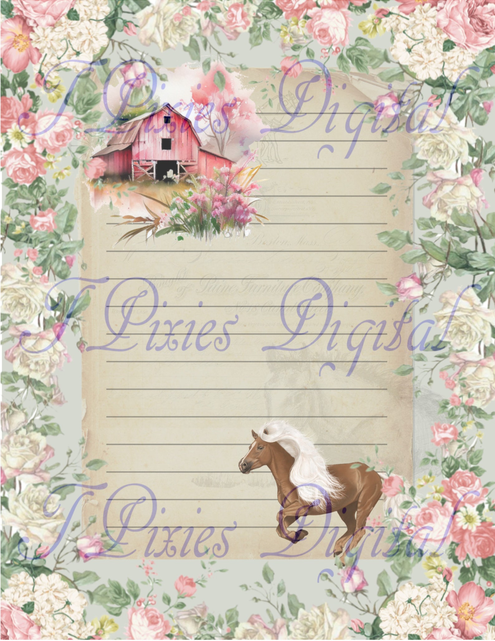 Pink Barn Farm Digital Papers | 12 Decorative Backgrounds | Pink & Blue ...
