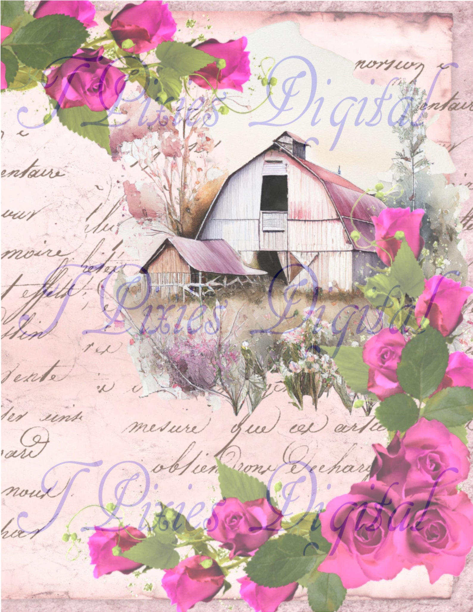 Pink Barn Farm Digital Papers | 12 Decorative Backgrounds | Pink & Blue ...