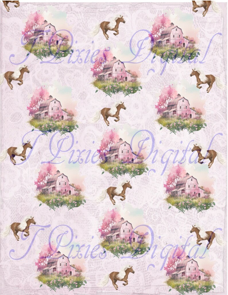 Pink Barn Farm Digital Papers | 12 Decorative Backgrounds | Pink & Blue ...