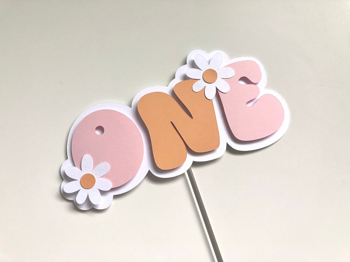 Retro Daisy Cake Topper Groovy One Pink and Orange Daisy - Etsy