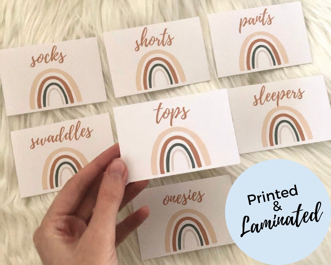 PRINTED & LAMINATED Baby Drawer Labels | Boho Neutral Rainbow | 8 ...